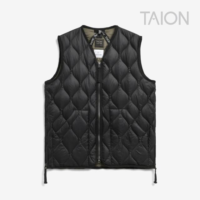 ・TAION｜Military V-Neck W Zip Down Vest Softshell/ タイオン/ミリタリー Vネック ダブル ジップ ダウン ベスト ソフトシェル/ブラック #