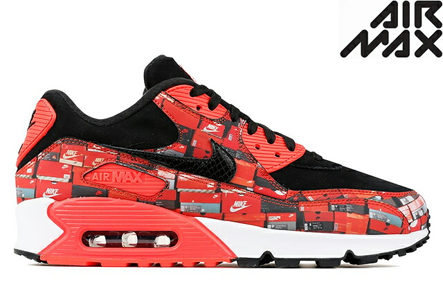 箱なし NIKE AIR MAX 90 PRINT 「atmos」 WE LOVE NIKE PACK AQ0926-001 BLACK/BRIGHT CRIMSON-WHITE ナイキ エア マックス 90 プリント アトモス ブラック レッド スニーカー 限定 コラボ