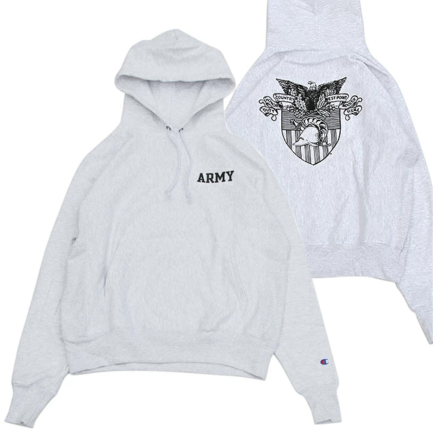 Champion 「USMA OFFICIAL PRINT」 WEST POINT ARMY R/W HOODED SWEAT ASH GREY チャンピオン Reverse Weave リバースウィーブ フード スウェット グレー アーミー US企画 グレー 陸軍士官学校 US ミリタリー プリント USA限定