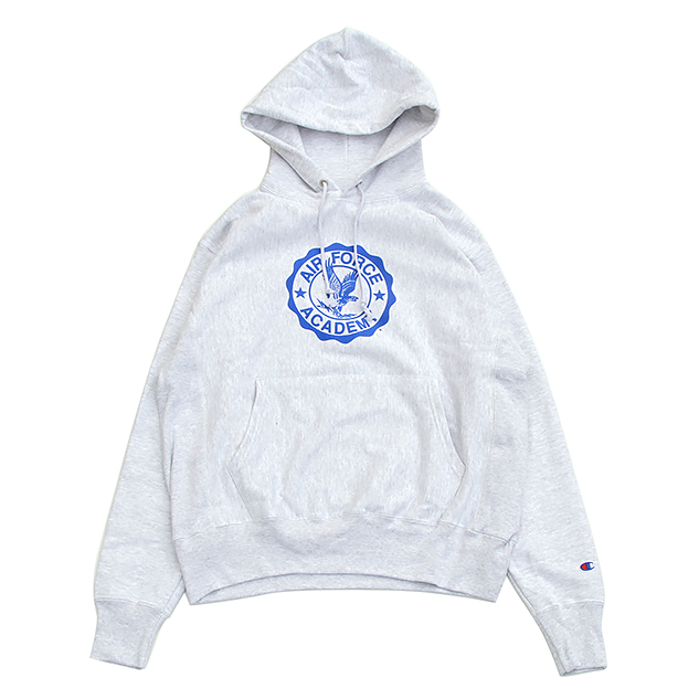 Champion 「USAF ACADEMY OFFICIAL PRINT」 R/W HOODED SWEAT CS3051940 チャンピオン Reverse Weave リバースウィーブ パーカー フード スウェット グレー 空軍士官学校 US Air Force ミリタリー プリント USA限定