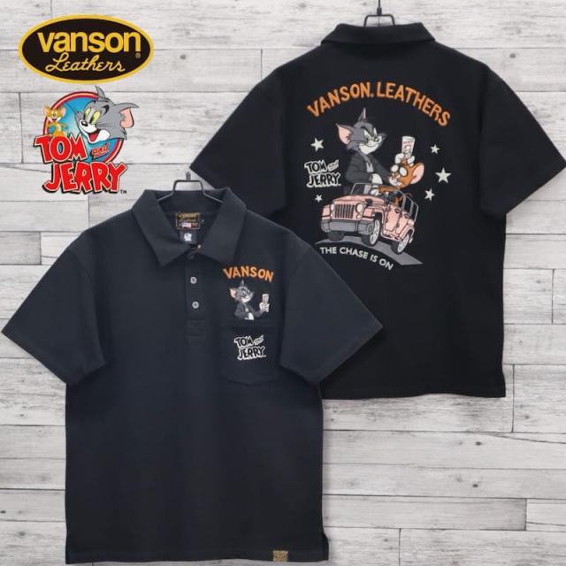 【送料無料】メンズ トムとジェリー VANSON バンソン コラボ 半袖 ポロシャツ 半袖ポロシャツ シャツ トップス TOM＆JERRY トムジェリ 刺繍 Tom トム jerry ジェリー ユニセックス レディース 黒 ブラック