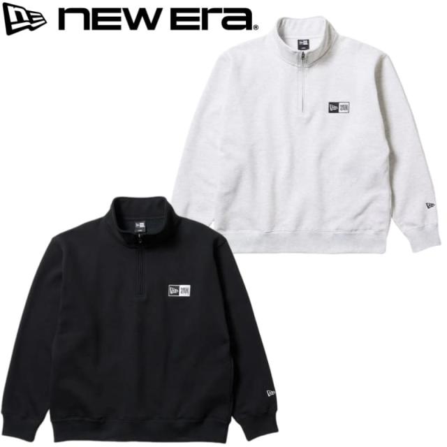 ニューエラ NEWERA 正規品 長袖 スウェット ハーフジップ 裏起毛 BOXロゴ ボックスロゴ 刺繍 メンズ レディース ユニセックス 大きいサイズ ライトグレー 黒 ブラック 14682665 14682666 M L LL XL 2L XXL 3L
