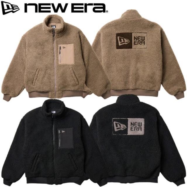 NEWERA ニューエラ 正規品 ボア ブルゾン ジャケット アウター 防寒 ジップアップ バックロゴ BOXロゴ もこもこ ユニセックス メンズ レディース モカ ブラウン 黒 ブラック 14682728 14682729