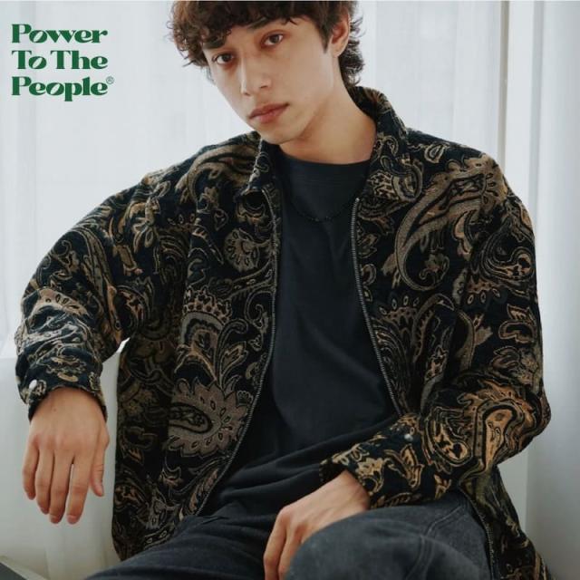 【送料無料】メンズ パワートゥーザピープル POWER TO THE PEOPLE ゴブラン ジャケット アウター ブルゾン 羽織り ジップアップ ペイズリー柄 総柄 ユニセックス レディース 青 ブルー 黒 ブラック