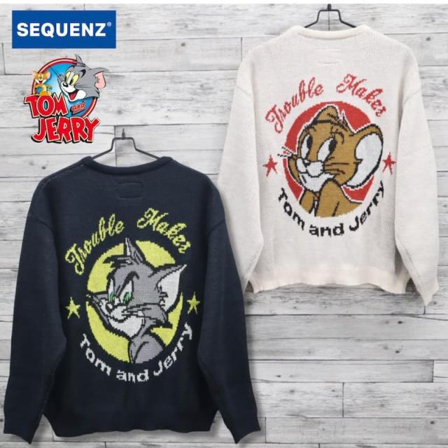 【送料無料】トムとジェリー TOM&JERRY ニット セーター クルーネック トムジェリ トム ジェリー キャラクター グッズ シークエンズ コラボ ユニセックス メンズ レディース アイボリー ネイビー 24770911