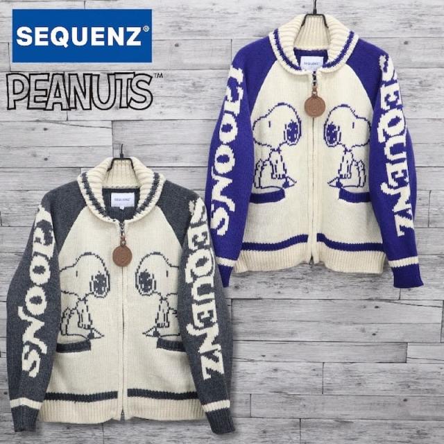 【送料無料】メンズ スヌーピー PEANUTS カウチン ニット セーター アウター SEQUENZ シークエンズ ジャガード ピーナツ ピーナッツ SNOOPY キャラクター グッズ レディース ユニセックス ネイビー グレー