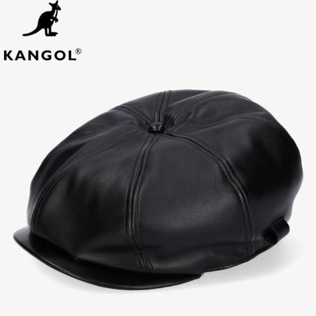 【送料無料】KANGOL カンゴール 正規品 キャップ 帽子 CAP ハンチング キャスケット フェイクレザー 合皮 合成皮革 カンガルー ロゴ 刺繍 メンズ レディース ユニセックス 黒 ブラック
