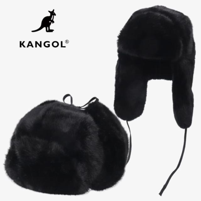 【送料無料】KANGOL カンゴール 正規品 フライトキャップ パイロットキャップ ロシア帽 トラッパー 帽子 ファー フェイクファー カンガルー ロゴ メンズ レディース ユニセックス 黒 ブラック Lサイズ