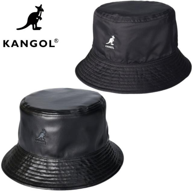 【送料無料】KANGOL カンゴール 正規品 バケットハット バケハ ハット 帽子 合成皮革 合皮 エコレザー ナイロン リバーシブル 2WAY カンガルー ロゴ メンズ レディース ユニセックス 黒 ブラック