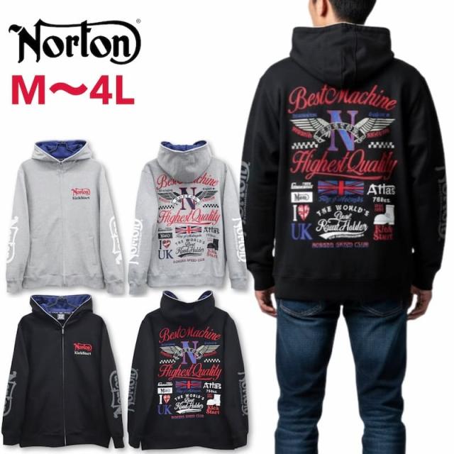 【送料無料】メンズ Norton ノートン 服 パーカー ジップアップ ジップパーカー フーディー スウェット 裏毛 刺繍 プリント アメカジ バイカー 大きいサイズ アパレル ブランド レディース グレー 黒ブラック M L XL 3L 4L