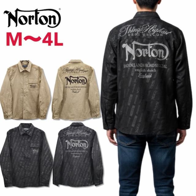 【送料無料】メンズ Norton ノートン 服 長袖 シャツ ポリスウェード フェイクスウェード モノグラム 総柄 刺繍 プリント 撥水 はっ水 大きいサイズ アパレル ブランド レディース ベージュ 黒ブラック M L XL 3L 4L