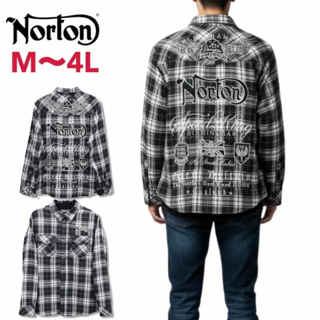【送料無料】メンズ Norton ノートン 服 長袖 シャツ チェックシャツ カジュアルシャツ チェック柄 総柄 刺繍 ロゴ ドッグノートン コーデュロイ 大きいサイズ アパレル ブランド レディース 黒ブラック M L XL 3L 4L
