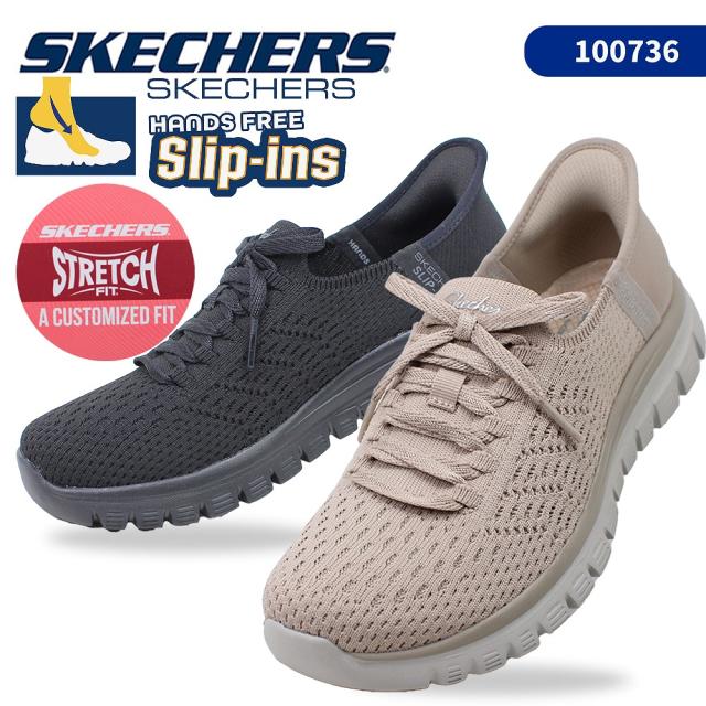 スケッチャーズ レディース スリッポン スリップインズ スニーカー 100736 ブラック トープ Skechers ニット素材 軽量 クッション性 カジュアル 【レディース】