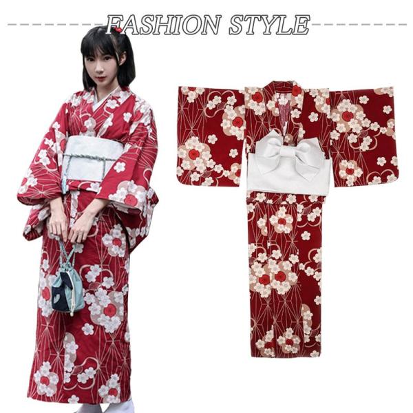 レディース 着物 仕立て上がり 花柄　9点セット 浴衣・結び帯・下駄・浴衣肌着・ハンドバッグ・靴下・髪飾り 花火大会 お祭り
