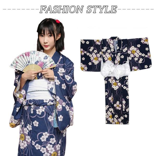 レディース浴衣 着物 綿100 仕立て上がりブルー 桜の柄 結び帯9点セット 浴衣・結び帯・下駄・浴衣肌着・ハンドバッグ・せんす・靴下 高級 花火大会お祭り