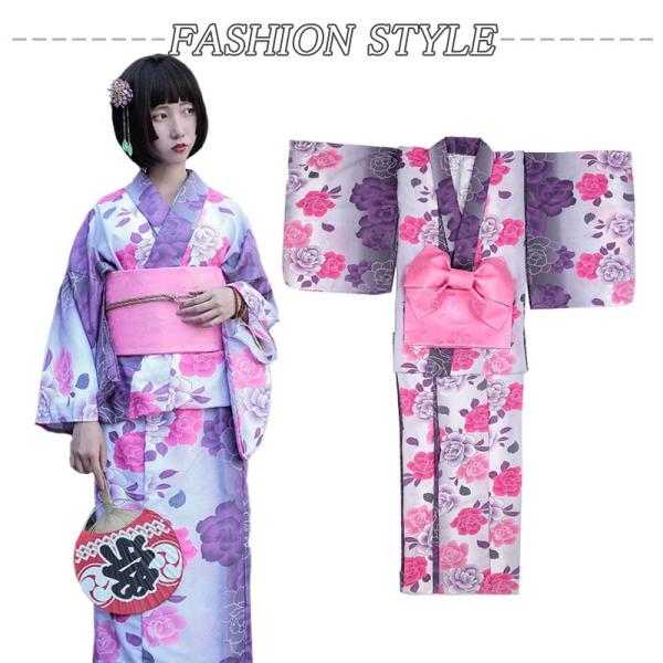 レディース着物 仕立て上がり 洗える花柄 9点セット 浴衣・結び帯・下駄・浴衣肌着・ハンドバッグ・せんす・靴下 花火大会  お祭り