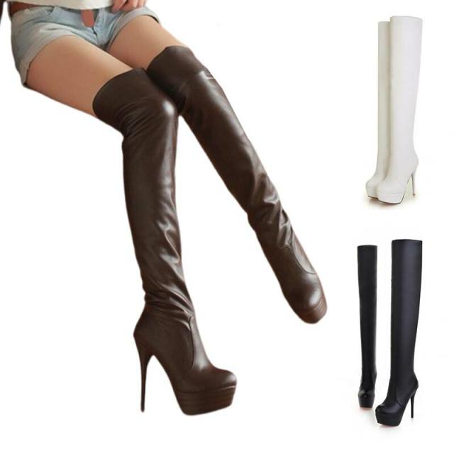ニーハイブーツ レディース 美脚 厚底 ピンヒール サイハイブーツ 細め ロング ロングブーツ 長靴 大きいサイズ ストレッチ 春秋冬