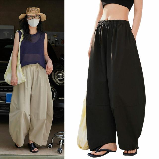 女性用 カジュアル アーチ型 ワイドパンツ 日焼け止め サラダパンツ 高ウエスト ファッショナブル