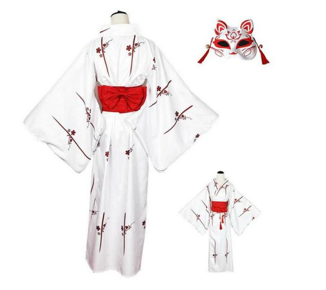 和服 着物コスチューム 和風 着物 狐 仮面付 コスプレ用衣服 コスチューム コスプレ服レディース  コスプレ コスプレ衣装 学園祭 文化祭 仮装 ハロウィン 花パーティー　発表会　イベント用 クリスマスプレゼント女性 レディース