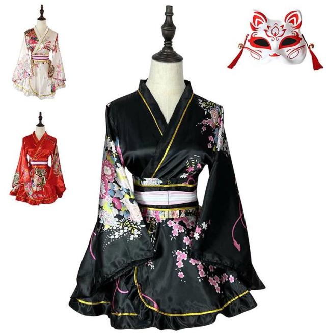 和風 小花柄 花魁 着物 ミニドレス 浴衣 仮面付 和装 ロリ 衣装 撮影 女装 服 cosplay 制服 ハロウィン 仮装 イベント コスプレ 文化祭 学園祭 二次会 パーティ 演劇 ダンス 衣装 可愛い セクシー