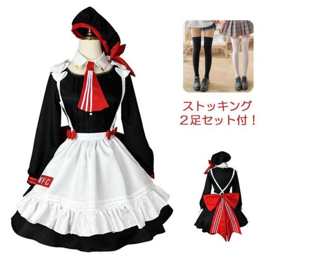 コスプレ 衣装 メイド服 コスチューム コスプレ服 レディース ワンピース 可愛い 大人用 舞台装 演出服 コスチューム 大きなリボン ロリ服 ストッキング 2足セット付