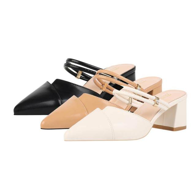 5cmヒール  ハイヒールミュール サンダル　レディース 靴 美脚 パーティ 履きやすい 歩きやすい  ポインテッドトゥ 春夏