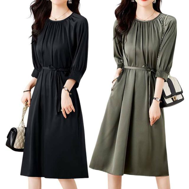 ワンピース ロング丈ワンピース エレガント 優雅 レディース パーティードレス フォーマル 通勤 OLオフィス 事務服 お呼ばれ 結婚式 二次会 おしゃれ 夏 フェミニン  着痩せ  上品 無地 シンプル Aラインワンピース 袖あり 半袖 夏