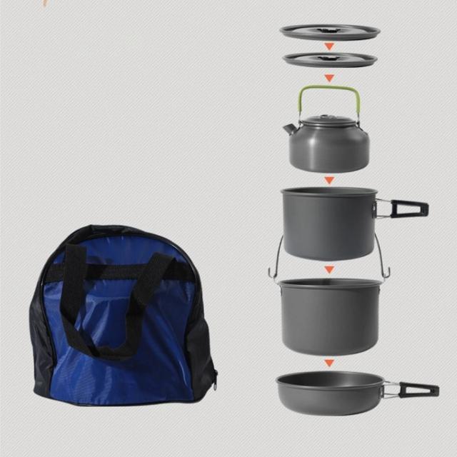 アルミ クッカーセット 15点セット アウトドア鍋 軽量 アルミニウム 折畳み式 調理器具 ハイキング調理器具 鍋 クッカー セット 調理器具セット 収納袋付き 調理器具 キャンプ用品  BBQ 食器 登山 キャンプ 5-6人用
