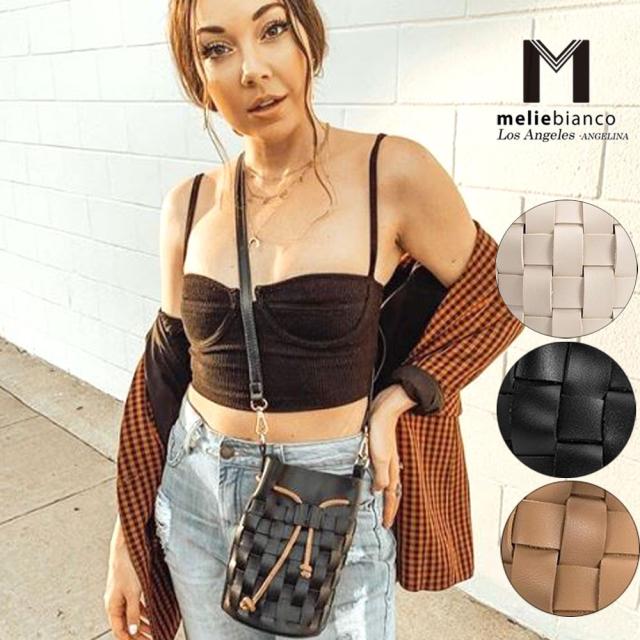 限定品 Melie Bianco（メリービアンコ）TM5008 Jody ビーガンレザー Free People提携掲載 レディース 編み込みメッシュ 巾着バッグ ショルダーバッグ