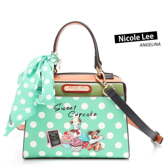 数量限定 NICOLE LEE ニコールリー CPD16314 レディース パステルドット柄 スクエアハンドバッグ ショルダー スカーフ 春夏秋冬 ビーガンレザー ヴィーガン 30代 40代 20代 サステナブル SDGs 飛行機 トラベル 花柄 フローラル CUPCAKE DOG　犬
