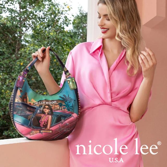 2024 新作 数量限定 NICOLE LEE ニコールリー HD17054 HOLLYWOOD DRIVE HOBO BAG レディース スタッズ トートバッグ ショルダー ハンドバッグ 可愛い 海外ブランド バック  ニコルリー オーロラ ブラック ピンク クール メタル ハード かっこいい ハリウッド クラシックカー