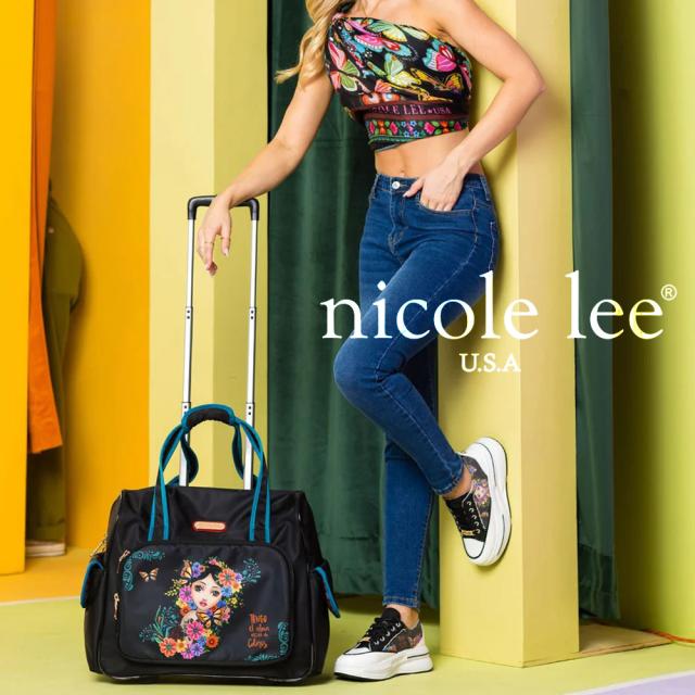 2024 新作 NICOLE LEE ニコールリー HLUG16951 LADY IN BLACK レディース ニコル リー 31L ナイロン キャリーバッグ 旅行 バック スーツケース キャスター 段階調節キャリーバー ニコルリー おしゃれ nicolelee インスタ 海外 帰省 大容量 ビーガンレザー ボストンバッグ