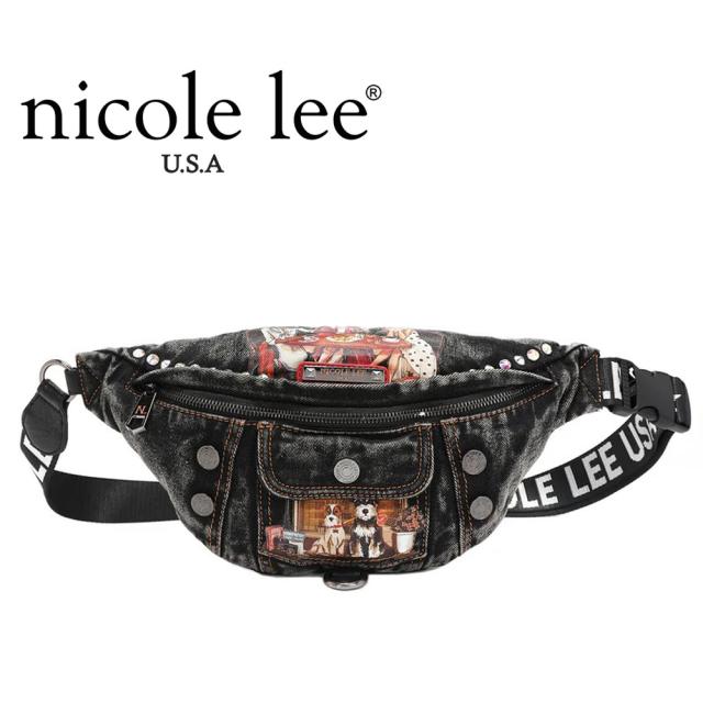 NICOLE LEE ニコールリー JS16975 SISTERS SECRET レディース ニコルリー デニム ロゴショルダー ナナメ掛け ボディバッグ ショルダーバッグ オーロラビジュー ワッペン イラスト ステッチ DENIM SISTERS SECRET BELT BAG ラインストーン ジーンズ 通勤通学