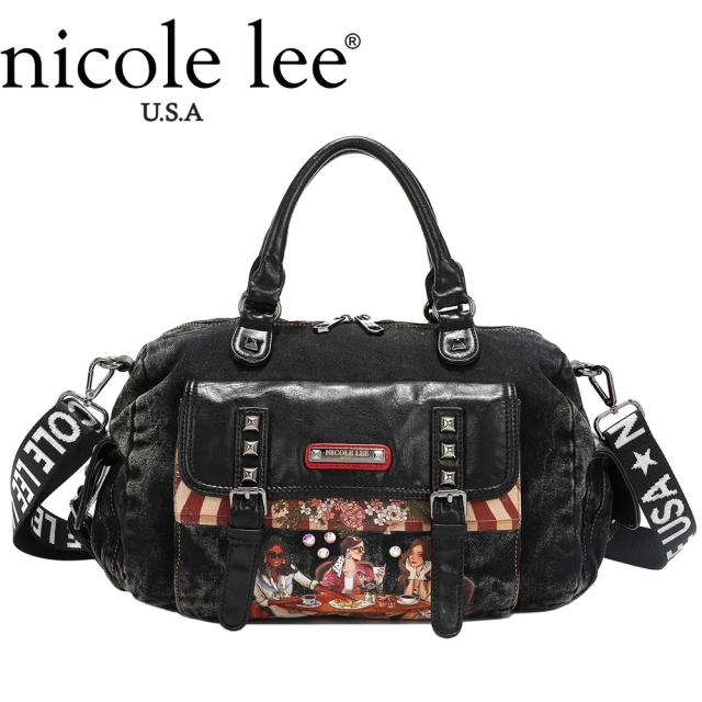 2024 新作 数量限定 NICOLE LEE ニコールリー JS16976 DENIM SISTERS SECRET MESSENGER HANDBAG レディース ウォッシュデニム メッセンジャーバッグ ショルダーバッグ シュナウザー カフェ 海外ブランド バック ニコルリー キラキラ ビジュー ポケット ステッチ ビンテージ