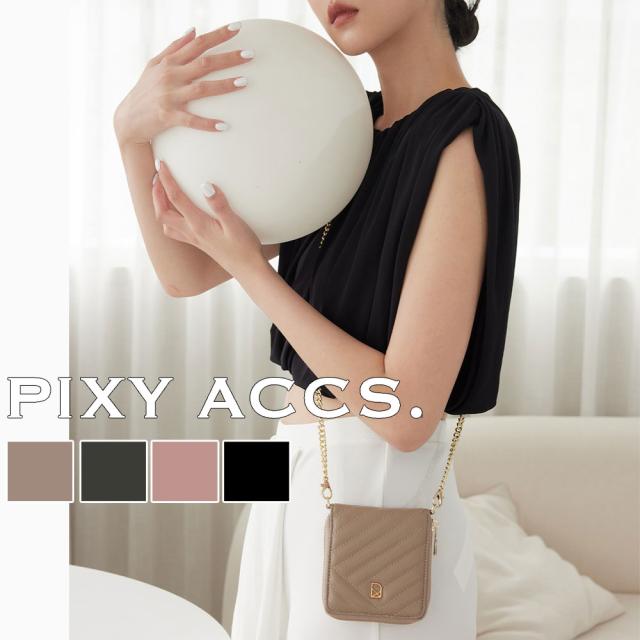 保証付 返品OK  日本正規代理店  2024 PIXY ACCS. ピクシーアックス  PW220005 レディース キルティング フェミニン 二つ折り ラウンドファスナーミニ財布 ウォレット お財布バッグ チェーンショルダー エレガント 本革 レザー 人気ブランド 台湾 幻夢交織車線真皮掛？短夾