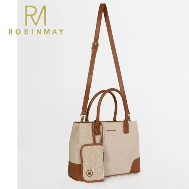 保証付 返品OK  正規品  2024 ROBINMAY ロビンメイ  WB082 レディース バイカラー リネンハンドバッグ スクエア型 麻 キャンバス ショルダー 大きめ ビーガンレザー ヴィーガン 人気 30代 40代 20代 SDGs サステナブル  小銭入れポーチ付 台湾 瑞?麻布手提包(L) トート型
