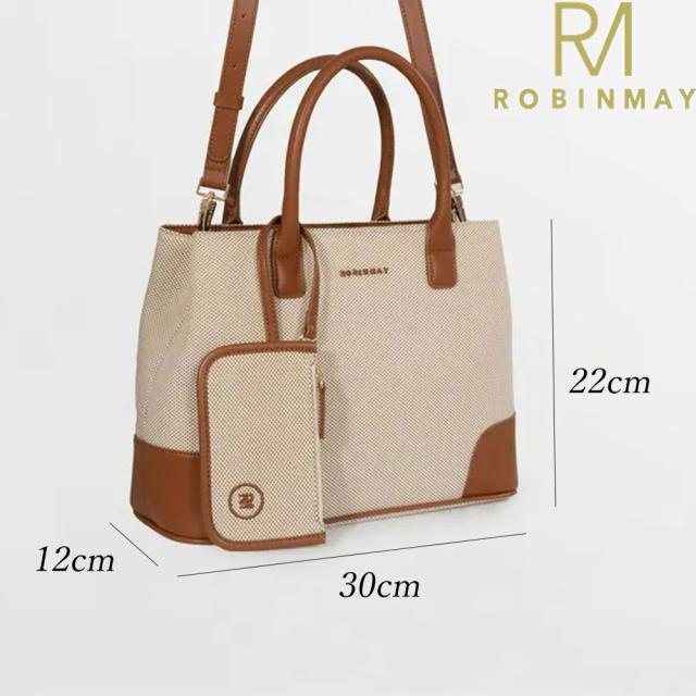 保証付 返品OK  正規品  2024 ROBINMAY ロビンメイ  WB082 レディース バイカラー リネンハンドバッグ スクエア型 麻 キャンバス ショルダー 大きめ ビーガンレザー ヴィーガン 人気 30代 40代 20代 SDGs サステナブル  小銭入れポーチ付 台湾 瑞?麻布手提包(L) トート型