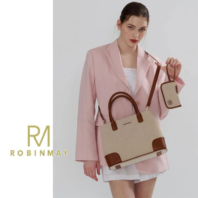 保証付 返品OK  正規品  2024 ROBINMAY ロビンメイ  WB082 レディース バイカラー リネンハンドバッグ スクエア型 麻 キャンバス ショルダー 大きめ ビーガンレザー ヴィーガン 人気 30代 40代 20代 SDGs サステナブル  小銭入れポーチ付 台湾 瑞?麻布手提包(L) トート型