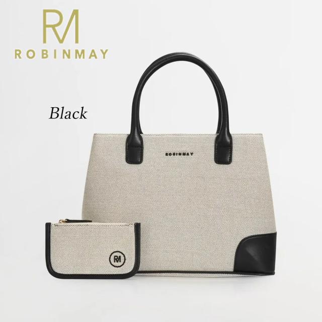 保証付 返品OK  正規品  2024 ROBINMAY ロビンメイ  WB082 レディース バイカラー リネンハンドバッグ スクエア型 麻 キャンバス ショルダー 大きめ ビーガンレザー ヴィーガン 人気 30代 40代 20代 SDGs サステナブル  小銭入れポーチ付 台湾 瑞?麻布手提包(L) トート型
