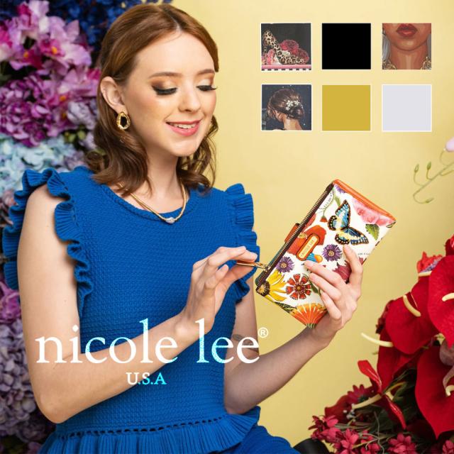 新作 AW NICOLE LEE ニコールリー PRT7455 レディース フラワー 長財布 花柄 ケース付 カードケース付き イラストプリント お札入れ ポーチ ウォレット ビーガン　レザー さいふ 小さめ スモールさいふ 旅行 BUTTER-FLOWER ボタニカル 蝶々 通帳 公式