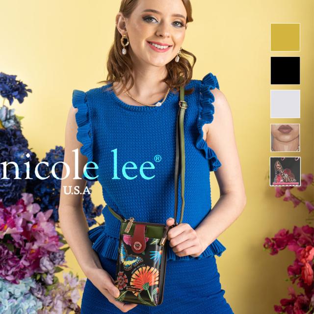 新作 AW NICOLE LEE ニコールリー PRT7503 レディース フラワー スマホバッグ 携帯ケース イラストプリント お財布バッグ ビーガン レザー 旅行 BUTTER-FLOWER ボタニカル 蝶々 通帳 大容量 公式 KIRA PHONE CASE CROSSBODY ミニショルダーバッグ カラフル