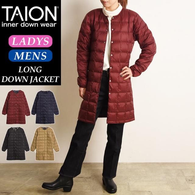 TAION タイオン ロング インナーダウンジャケット ダウンコート クルーネック ボタン ライトダウン オーバーサイズ レディース ユニセックス 男女兼用 TAION-104OSL【gs0】
