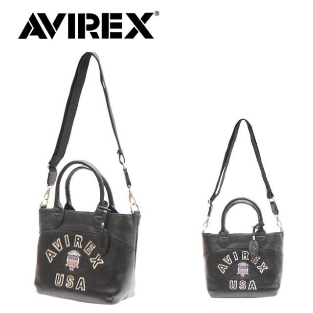 【ポイント10倍】AVIREX アビレックス バーシティー レザー ミニ トートバッグ AVX5626 バッグ 鞄 手持ち ひじ掛け 斜め掛け 肩掛け 2WAY ショルダー おでかけ 旅行 ブラック 黒 シンプル ギフト プレゼント 贈り物 メンズ レディース 記念日