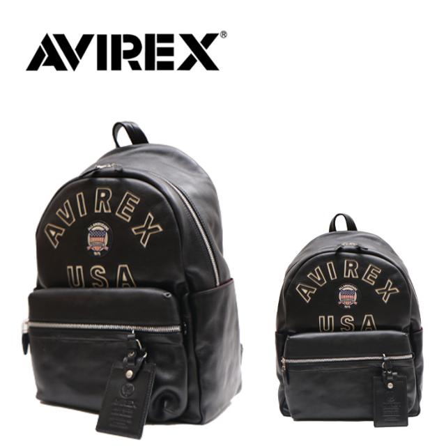 【ポイント10倍】AVIREX アビレックス バーシティー レザー デイパック AVX5628 バッグ 鞄 リュック バックパック 大きめ A4 おでかけ 旅行 ブラック 黒 シンプル ギフト プレゼント 贈り物 メンズ レディース 記念日
