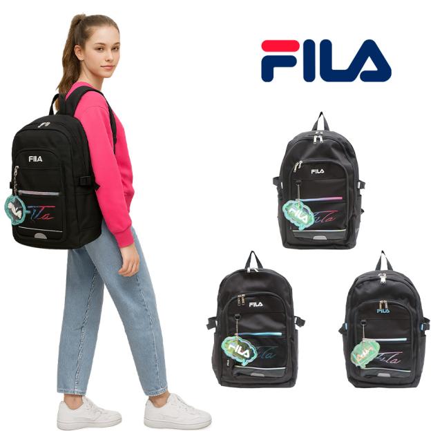 【FILA】リュック 大容量 通学 レディース メンズ リュックサック スクール バックパック 35L デイパック 黒 シンプル FILA フィラ 7851 リコル オーロラ チャーム付き