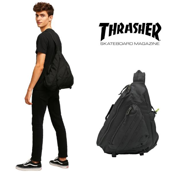 THRASHER thr296 スリングバッグ ボディバッグ ショルダーバッグ 斜め掛け 大容量 かばん 普段使い ユニセックス レディース メンズ プレゼント ギフト ブラック
