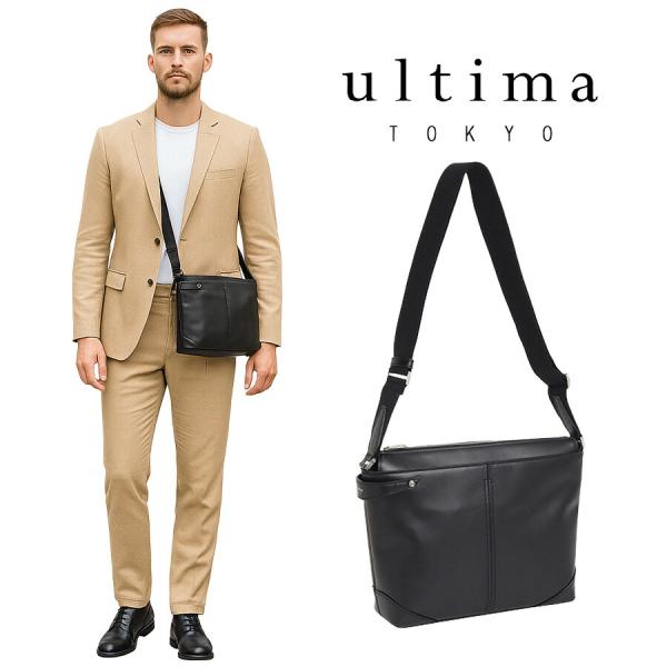 ultimaTOKYO 70112 パート ヨコ型ショルダーバッグ ショルダーバッグ 斜め掛け 牛革 本革 メンズ ユニセックス プレゼント ギフト 日本製 父の日 ブラック