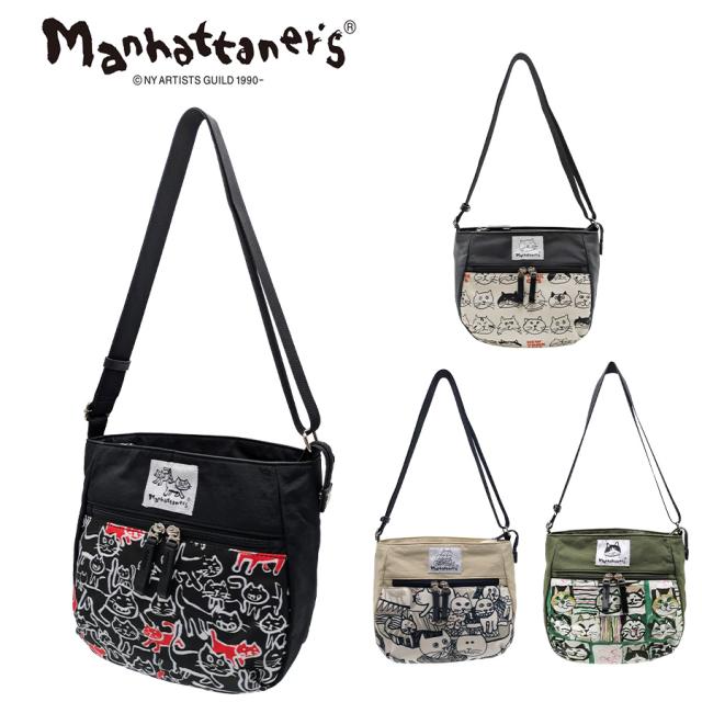 【Manhattaners】71-2474 アベニュー ショルダーバッグ レディース かばん 鞄 カバン 斜め掛け マンハッタナーズ ブラック 猫 おしゃれ ギフト 母の日