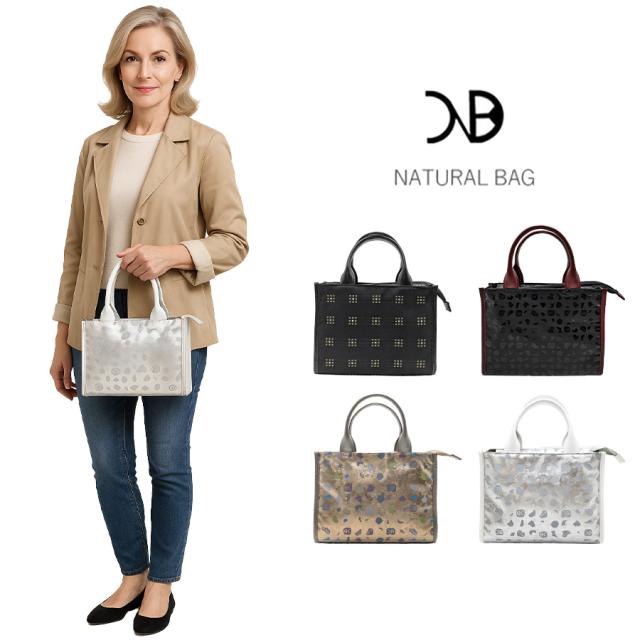 【NATURAL BAG】7130 2WAYハンドバッグ 手持ち レディース かばん 鞄 カバン バッグ ナチュラルバッグ ドットブラック マットブラック/ボルドー ブロンズ シルバー 使いやすい 軽量 日本製 おしゃれ