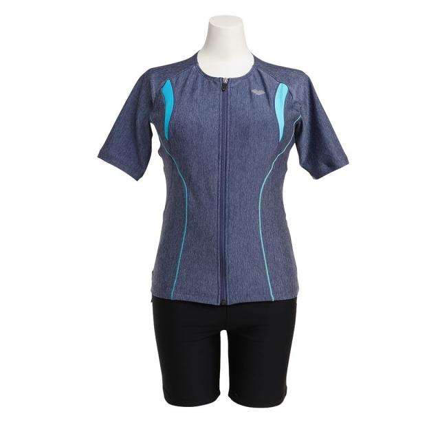 (アリーナ)大きめカラースナップ付きセパレ　ーツ（差し込みフィットパッド ウエルネス アクアビクス水着 LAR-3242W-MNBU